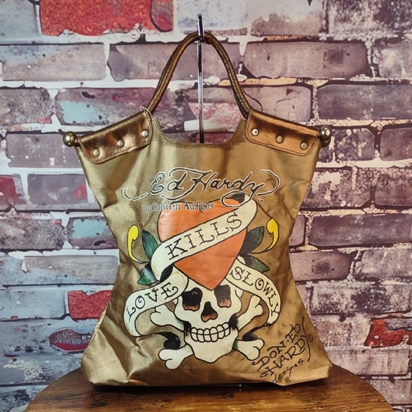 Ed Hardy | Bags | Ed Hardy By Christian Audigier Nylon Sateen Tote Bag ...